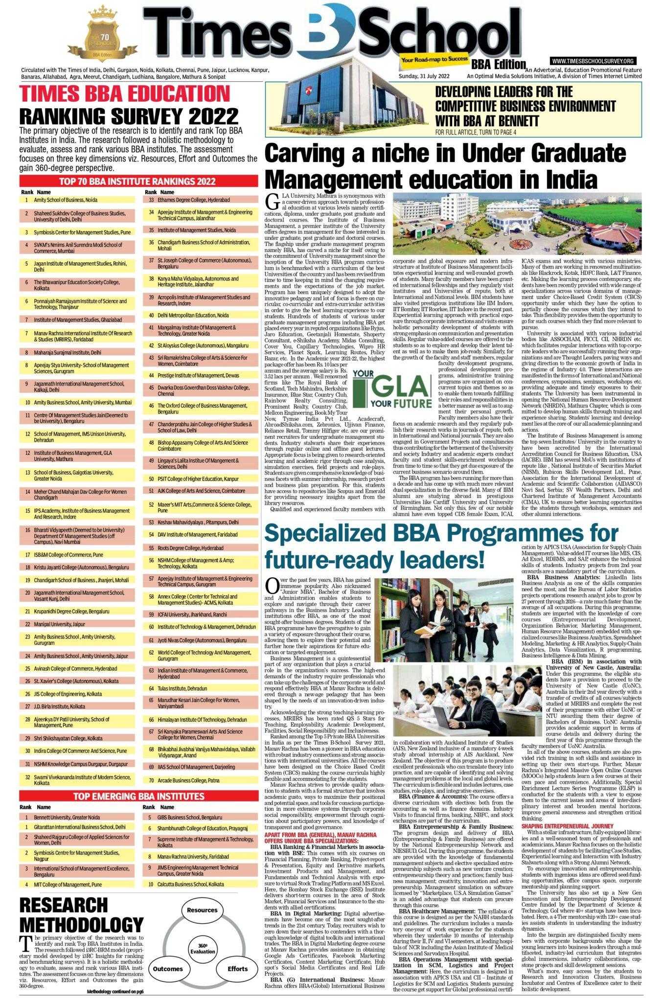 Times B-School – Top BBA Institutes Ranking 2022 - BESC | The ...